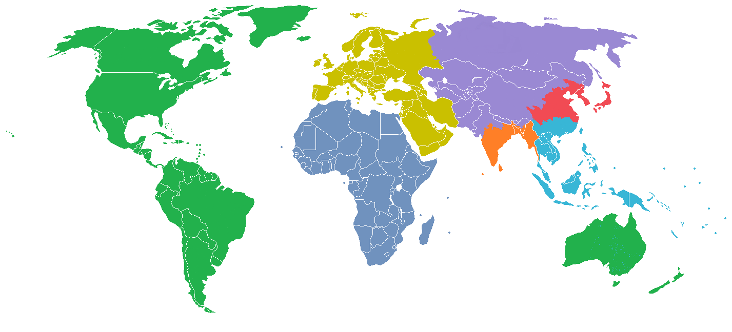 Pied Type Maps-world divided into 7 zones with a billion people each